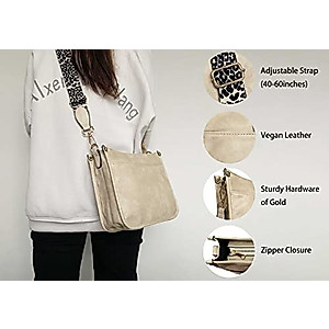 HAIBOLAN Women's Leopard Adjustable Guitar Strap Crossbody Leather Purse Shoulder Bag Bucket Cross-body Purse (A-Beige)