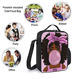 FDASLJ African Black Girl Backpack 3 In 1 Pink Book Bag Daypack with Lunch Bag/Box Pencil Case