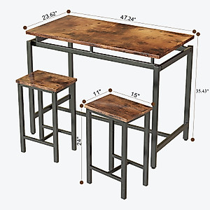 AWQM Bar Table and Stools Set, Rectangle Dining Table Set for 4, Industrial Counter Height Kitchen Bar Table and Chairs Set for Breakfast Nook, Restaurant, Apartment, Small Spaces - Rustic Brown