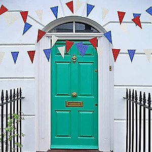 YSSAI 40 Ft Red Blue Silver Triangle Flag Bunting Banners Double Sided Glittery Hanging Paper Patriotic Pennant Banner 4th of July Decorations Patriotic Party Decorations Supplies, SA0030