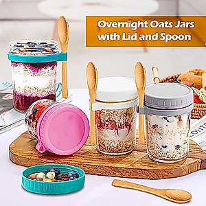 KPWIN 4 Set Overnight Oats Jars with Lid and Spoon, Glass Mason Jars for Overnight Oats 16 oz, Oatmeal Container Meal Prep Storage Jars, Large Capacity Airtight Jars for Milk, Cereal, Fruit