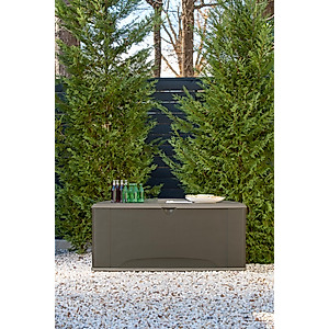 Rubbermaid Extra Large Resin Weather Resistant Outdoor Storage Deck Box, 120 Gal., Putty/Canteen Brown, for Garden/Backyard/Home/Pool