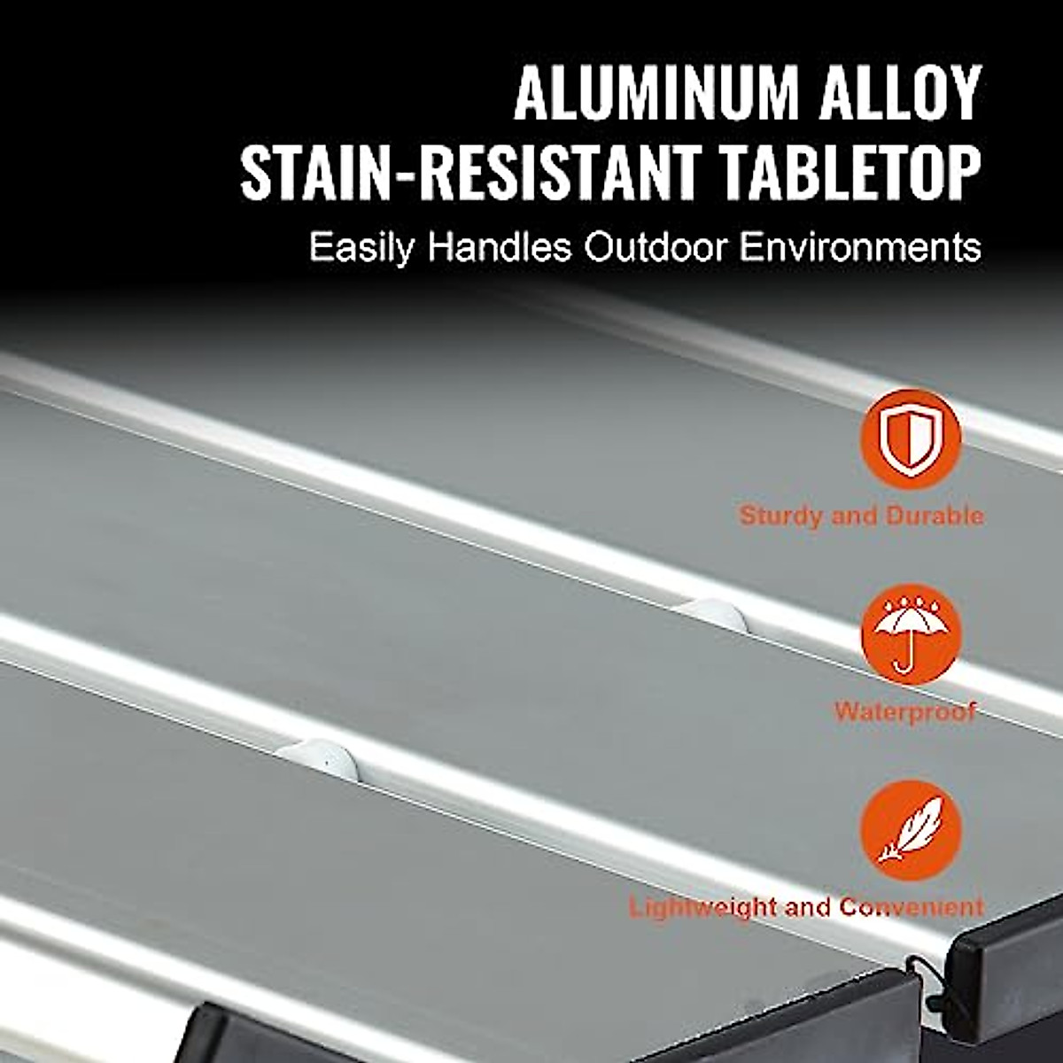 VEVOR Folding Camping Table, Outdoor Portable Lightweight Aluminum Ultra Compact Snap-Together Design with Carry Bag, for Cooking, Beach, Picnic, Travel, Grilling, 28'' x 28'', Silver