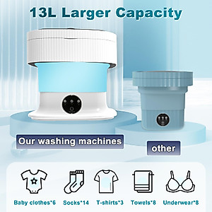 Portable Washing Machine, 13L Small Foldable Washer with Spin Dryer, Collapsible Mini lavadora Portatil, Compact Luandry Washer for Baby Clothes, Underwear, Socks, Travel Camping Dorm Apartments Blue
