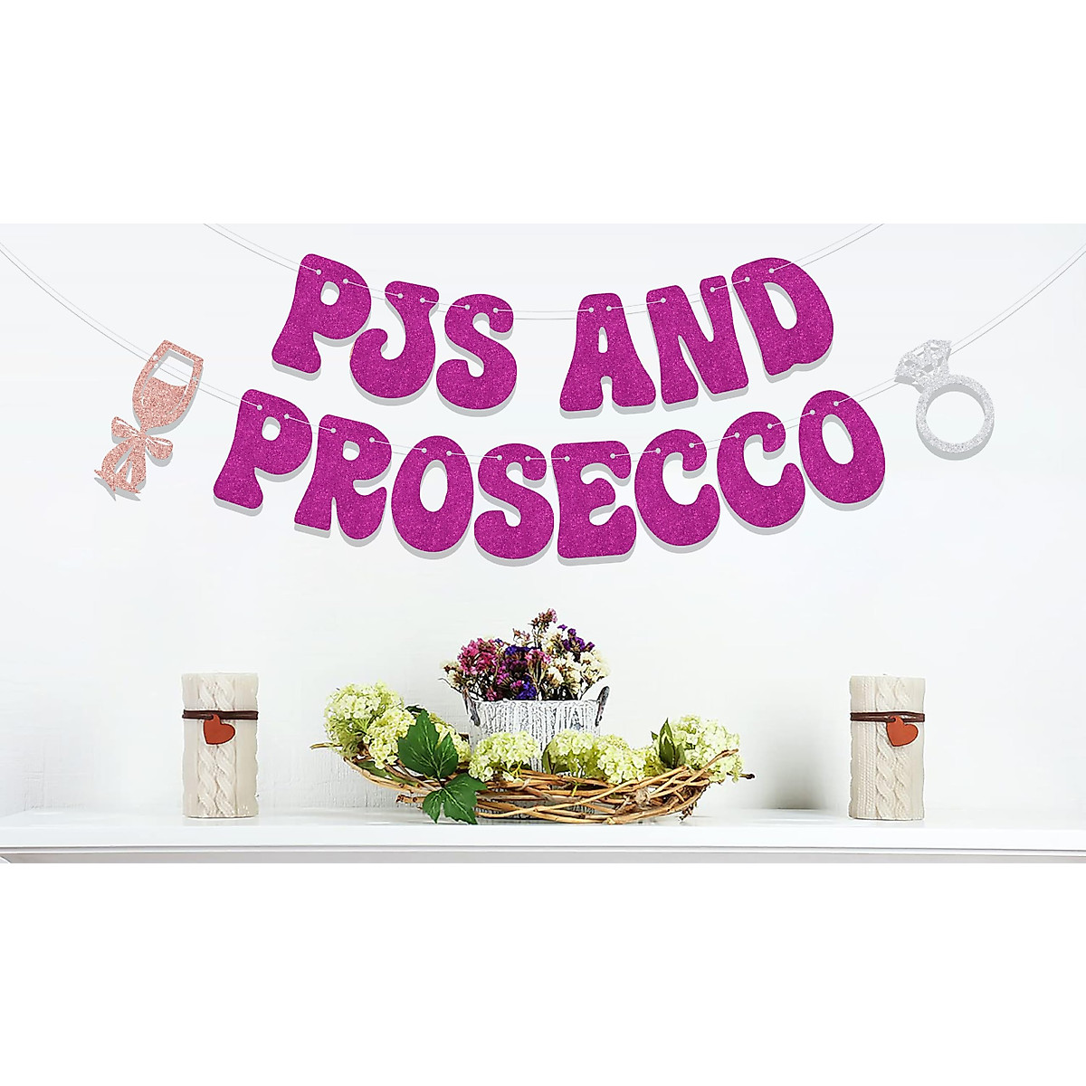 Pjs And Prosecco Banner,Bachelorette Party Decor,Bridal Shower Decoration With Diamond Ring,Prosecco Wedding Party Decorations Supply Rose Red