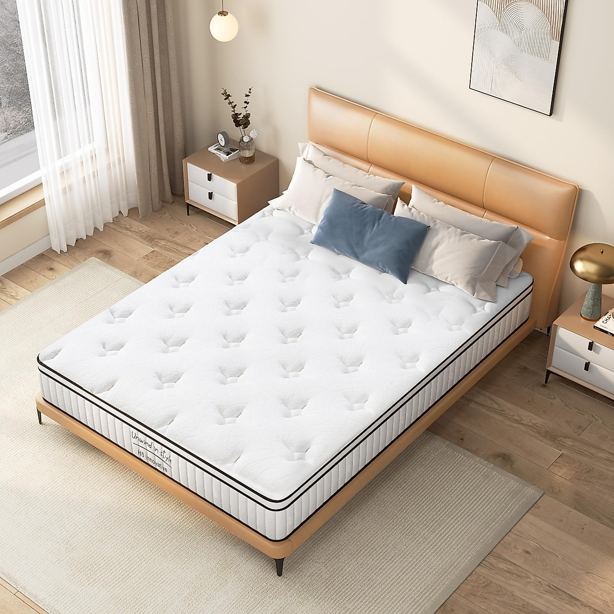 Schow Life 10 inch Hybrid Mattress Queen Size,Medium Firm Mattress with Memory Foam and Pocket Springs,Breathable Cover 10 inch Queen Bed Queen Mattress in a Box,60"X80"X10"