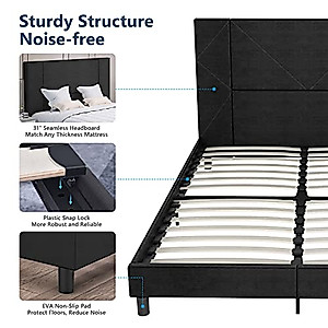 Flolinda Full Size Bed Frame, Upholstered Full Bed Frame with Tufted Velvet Headboard, Mattress Foundation, Strong Wood Slat Support Double Bed Frame, No Box Spring Needed, Easy Assembly