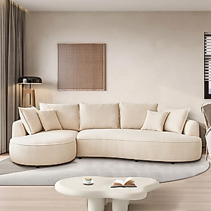 YOOBECH 122.8" Boucle Curved Sofa Modern Cloud Couch for Living Room Luxury 3-Seat Beige Sectional Sofa Couch for Home Apartment Office