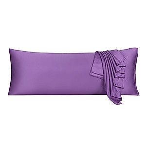 uxcell Satin Body Pillow Case, Purple Silky Body Pillowcases for Hair and Skin, 21x54 Long Pillow Covers with Zipper Closure