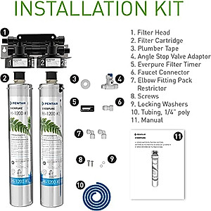 Pentair Everpure H-1200 Drinking Water System, EV928200, NSF Certified to Reduce PFOA/PFOS, Dual Cartridge System Includes Filter Head, Cartridges and all Hardware, 1,000 Gallon Capacity, 0.5 Micron