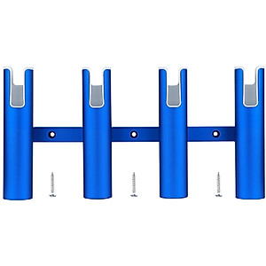 Wall-Mounted Aluminium Fishing Rod Holders, Blue 4 Tubes Linked Fishing Rod Rack, Holds 4 Rods, Surf Fishing Pole Holders for Boat Marine Yacht Camper RV