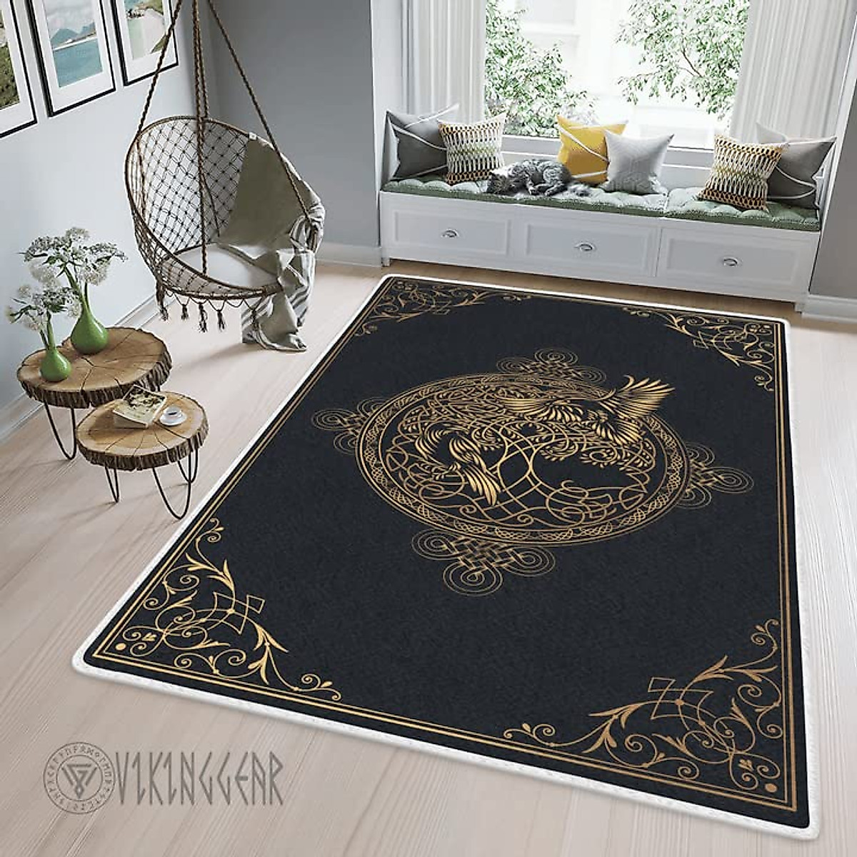 Viking Raven and Tree of Life - Viking Area Rug, Raven Area Rug, Personalized Carpet Viking, Viking Area Rugs for Living Room, Viking Carpet Bedroom Full Size (3x5, 4x6, 5x8)
