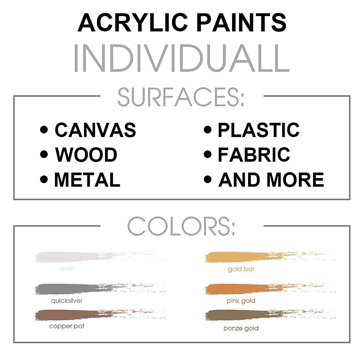 Tavolozza 6 Colors Metallic Acrylic Paints (60ml/2oz Bottles) for Canvas, Styrofoam, Crafts, Wood Painting, Vibrant Paints for Kids, Adults, Beginner & Professional Art