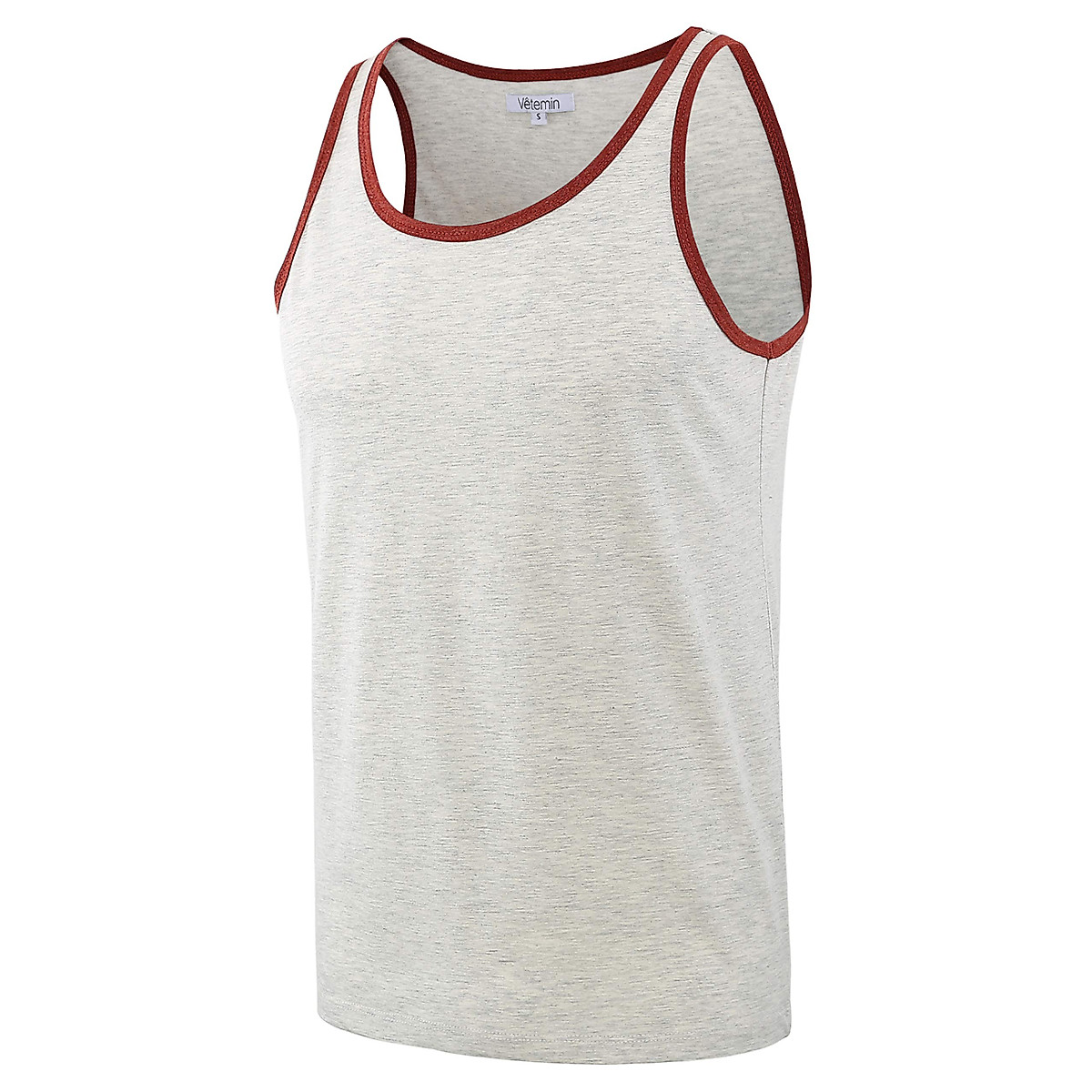 Vetemin Mens Premium Basic Solid Vintage Athletic Active Sports Jersey Tank Top Casual Shirts H.Oatmeal/Rusty XXL