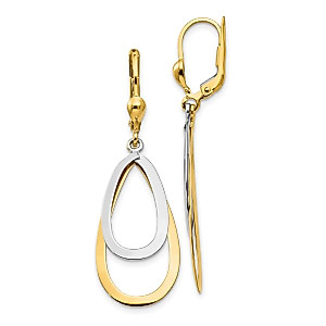 14K Two Tone Gold Oval Tear Drop Dangle Earrings