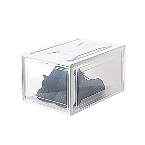 Naocca Shoe Storage Boxes Plastic Stackable 6 Pack Shoe Organizer for Closet, Space Saving Shoe Holder Sneaker Containers Bins for Entryway Drop Front Cubby, Fit up to Women's Size 12 White