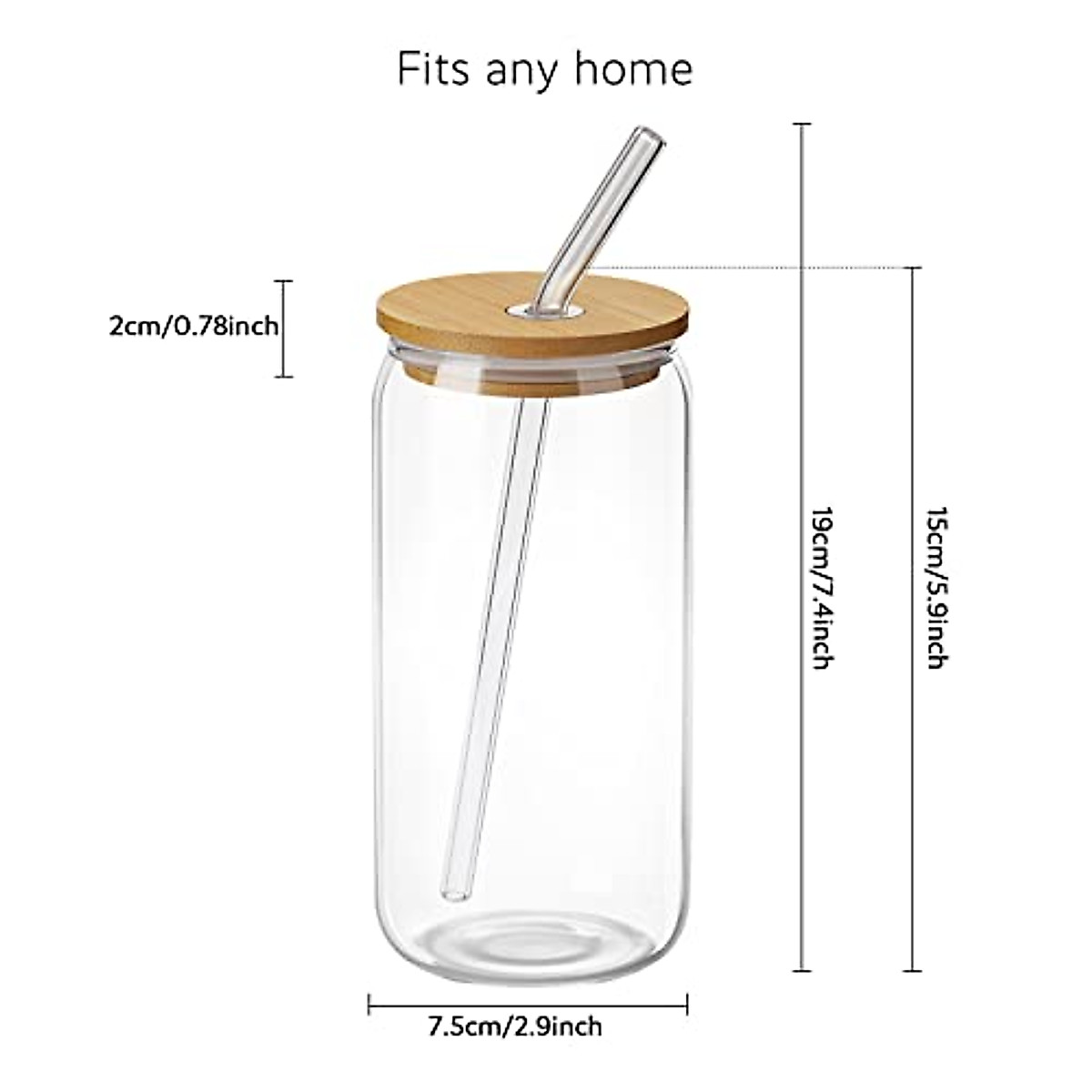 Jocuu Glass Cups with Lids and Straws, Set of 4 Beer Can Glasses, 16 oz each Ice Coffee Cup, Glass Tumbler, Drinking Jars, Drinking Glasses for Smoothie Boba Coffee Beer Tea
