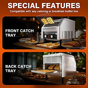 PYY Commercial Conveyor Toaster - 300 Slices/Hour Restaurant Toaster for Bun Bagel Bread, Heavy Duty Stainless Steel Conveyor Toaster