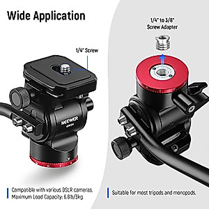 NEEWER Tripod Fluid Head Pan Tilt Head with Arca Type Quick Release Plate and Handle, Metal Panorama Head with Scaled Base (⌀37mm) for Compact Video Camera DSLR Camera, Load up to 6.6lb, GM24 (Red)