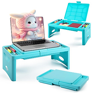 Foldable Lap Desk with Storage Pocket- | Perfect use for Children's Activites, Travel, Breakfast in Bed, Gaming and Much More! Great for Kids and Teens! (Teal Blue)