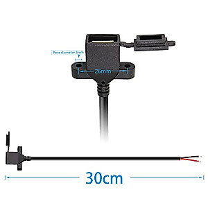 RIIEYOCA 2Pcs USB Female Plug 2pin Bare Wire,USB Power Data Cable with Dust Cap DIY Pigtail Cable for USB Equipment Installed or DIY Replace Repair （30CM）