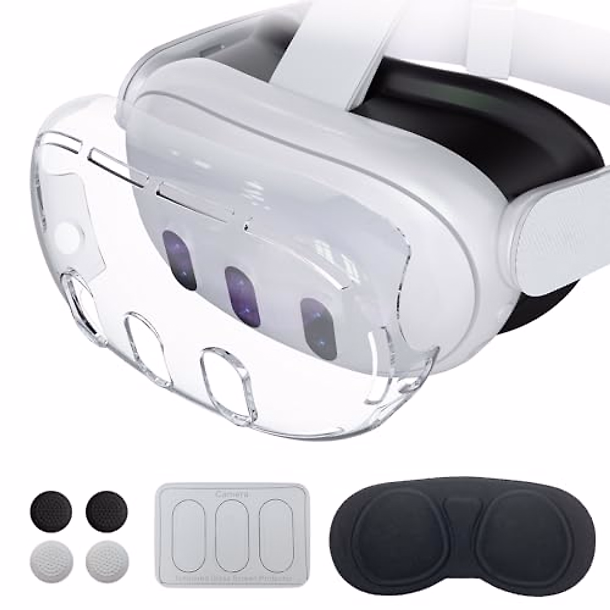 Accessories for Meta Quest 3, VR Accessory Set for Oculus Quest 3, VR Accessories Included Transparent Shell Cover, Lens Tempered Glass Protector, Protective Lens Cover, Joystick Caps