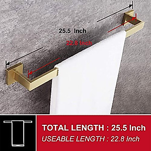 KOKOSIRI 24-Inch Single Towel Bar, Bathroom Towel Holder, Bath Towel Hook Square Robe Hook Coat Hook, Wall Mounted, SUS 304 Stainless Steel, Brushed Gold, B05A3-BG-L24