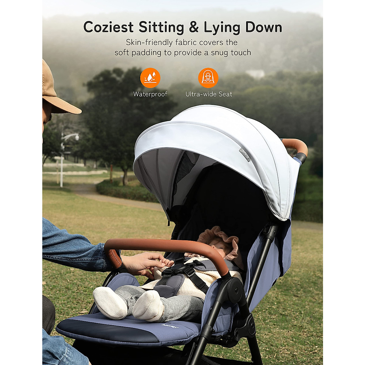 Lightweight Baby Stroller, Besrey Self Folding Travel Stroller Baby Carriage with One-Hand Gravity Fold, Waterproof Canopy, Toddler Compact Stroller with Cup Holder Shock-Absorbing Wheel, up to 50lbs