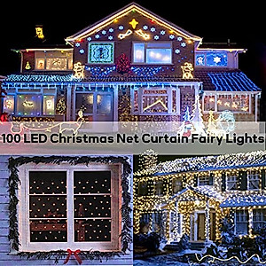 echsoari Battery Operated Net Lights, 100 LED Net Fairy Lights 8 Modes Remote Timer Dimmable Garden Patio Mesh Lighting for Bush Deck Fence Wall Party Wedding Christmas Decor (Warm White)