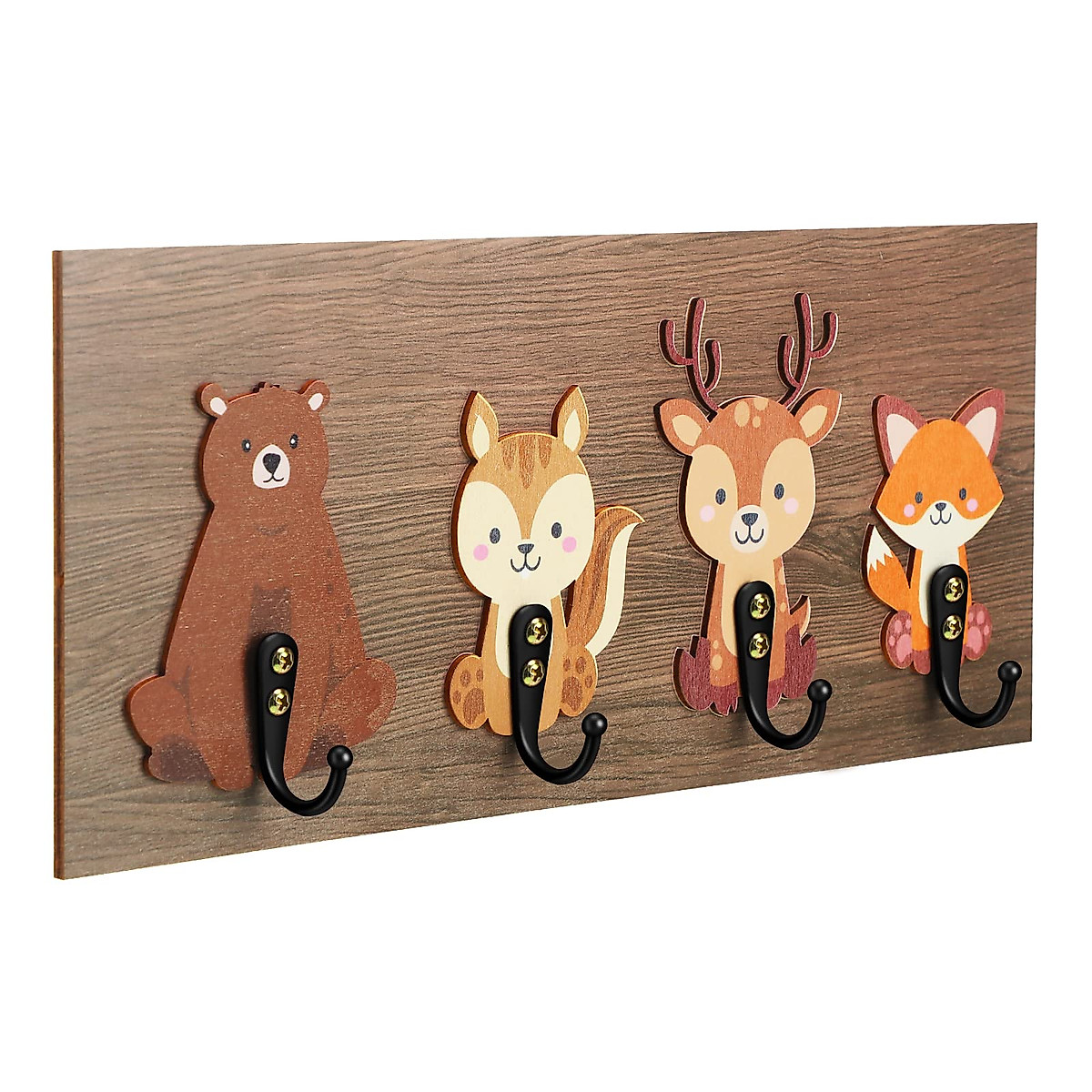 Pinkunn Safari Animal Wall Hooks Animal Nursery Hooks Decor Jungle Wooden Kids Coat Wall Mounted Hooks Decorative Bear Squirrel Elk Fox Hanger for Nursery Kids Room Bathroom Bedroom Home Decor