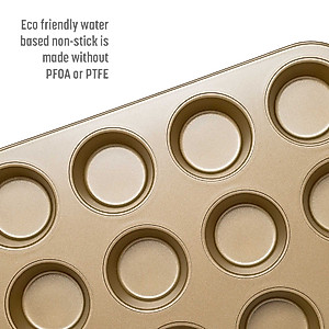 Goodful Nonstick Muffin Pan Set, Heavy Duty Carbon Steel with Quick Release Coating, Made without PFOA, Dishwasher Safe, 2-Pack Bakeware Set, 12-Cup, Champagne Gold