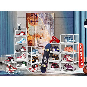 EDS FAM Shoe Boxes Clear Plastic Stackable 14.1 * 10.6 * 9in Acrylic Display Case for Sneakerheads Boot