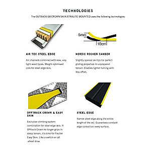 FISCHER Unisex Adults Outback 68 Crown/Skin Xtralite Maneuverable Nordic Adventure Downhill Backcountry Skis with BCX Auto Step-in Bindings, 169 cm