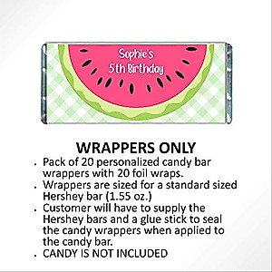 Watermelon Personalized Candy Wrappers for Chocolate, Kids Party Favors, Pack of 20, Custom Hershey Bar Labels