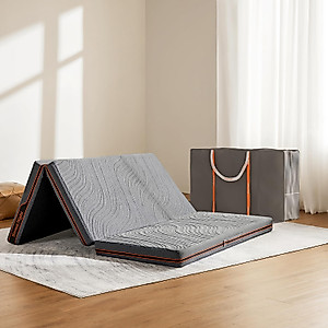 Sweetnight Trifold Mattress with Carry Bag - 4 Inch Portable Floor Mattress with Breathable & Washable Cover | Foldable Mattress Topper for Travel, Camping, Guest Grey Twin XL