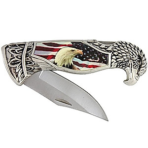 USA Flag & American Bald Eagle Head Shaped Folding Pocket Knife w/Gift Box Case(Sold by a Veteran)