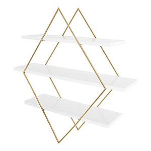Kate and Laurel Daxton Modern Wood and Metal Wall Shelf, 31" x 32", White and Gold, Glam Wall Organization