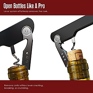 Houseables Boomerang Wine Opener, Corkscrew, 5 1/4”, Black, Cork Screw, No Blade, Foil Cutter, 3 in 1, for Waiters, Servers, Sommelier, Restaurant, Open Bottles, Beer, Multi Use, Compact