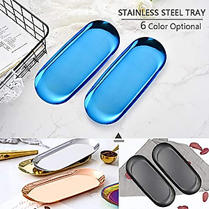 2 Pack 9in Stainless Steel Storage Tray, Premium Metal Organizer Plate to Hold Fruit, Tea, Cosmetics, Jewelry, Oval Stainless Steel Towel Tray for Vanity, Bathroom, Closets (Silver)