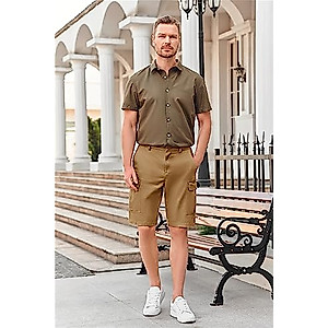 Gafeng Men's Cotton Cargo Shorts Twill Casual Lightweight Outdoor Hiking Relaxed Fit Trousers Khaki
