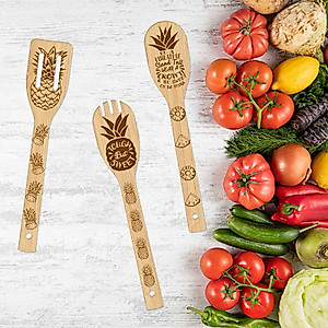 GLOBLELAND 6Pcs Pineapple Bamboo Cooking Utensils Wooden Engraved Cooking Spoons Set Carving Kitchen Bamboo Spatula Set Wood Cooking Spoon for Kitchen Fun House Warming Gift