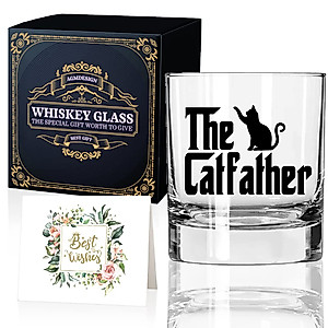 AGMDESIGN The Catfather Whiskey Glass, Funny Cat Dad Glass, Fathers Day Gift, Cat Dad Gift, Cat Mom Gift, Cat Lover Gift