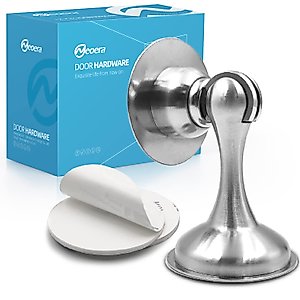 Neoera Magnetic Door Stop (Brushed Nickel) No Drilling Strong Adhesive Mount Door Stopper Strong Magnetic Door Catch for Hold Door Open, Anti-Rust, Heavy Duty for Various Door Types 1Pack
