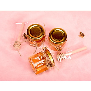 Adabocute 40-Count 1.5 oz Mini Hexagonal Glass Honey Jars - Small with Wooden Dippers, Bee Charms, Gold Gift Bags and Jutes Lids for Baby Shower, Wedding Party Favors