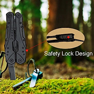 JNEPro Multi Tool | Folding Pocket Knife | 12 in 1 Multi Function Tool w/Nylon Pouch | Stainless Steel | Pliers, Screwdriver & 10 Screw Bits, Bottle/Can Opener, Metal File, Wood Saw | Black