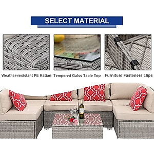 BPTD 7 Piece Patio Furniture Sets Outdoor Sectional Sofa Rattan Patio Conversation Set PE Rattan Wicker Outside Couch with Table and Cushions for Porch Lawn Garden Backyard (Sandy Brown)