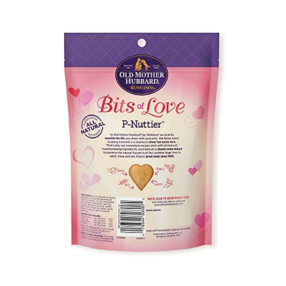 Old Mother Hubbard Natural Crunchy Dog Biscuits, Oven-Baked Healthy Treats for Dogs, Limited-Edition Holiday-Inspired Shapes (Peanut Butter - Valentine's Day, 6-Ounce Bag)