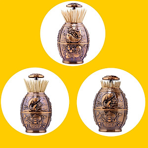 ANGROC Push Style Retro Metal Automatic Toothpick Holder Case Can Box Container for Home Restaurant Café Club Bar Hotel Usage ( Red Bronze )