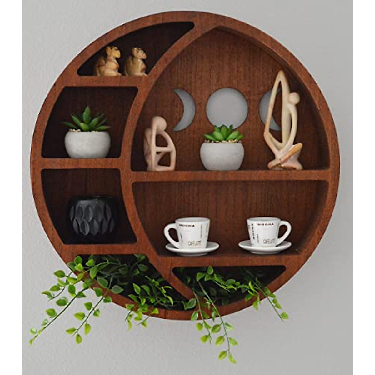 Kuuza Crescent Moon Shelf for Crystals | Moon Phase Shelf | Wooden Moon Shelf | Wall Decoration for Stone Crystals and Essential Oils | Moon Phases Wall Art, Brown, 17 inch x 17 inch x 3.4 inch