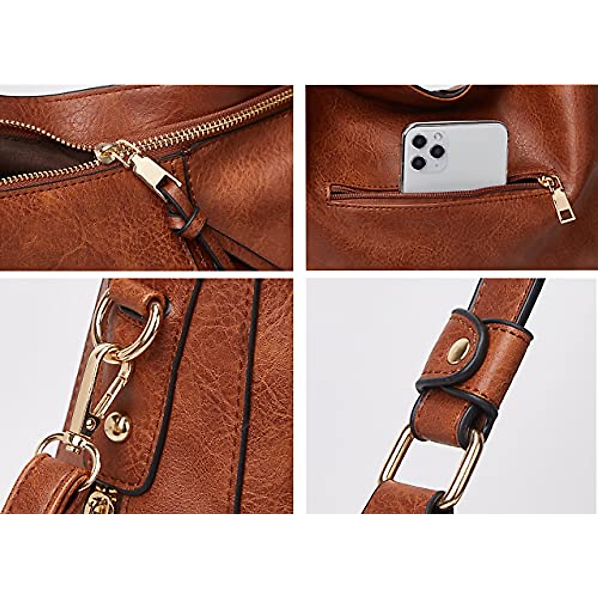 IBLUE Hobo Bags for Women Faux Leather Purses and Handbags Large Hobo Purse with Tassel Shoulder Purse,#D1089 (Brown)